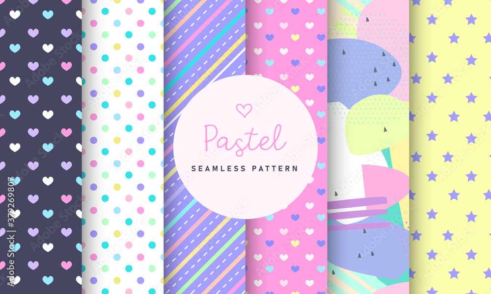 Sweet Pastel seamless pattern collection. Set of 6 colorful background ...