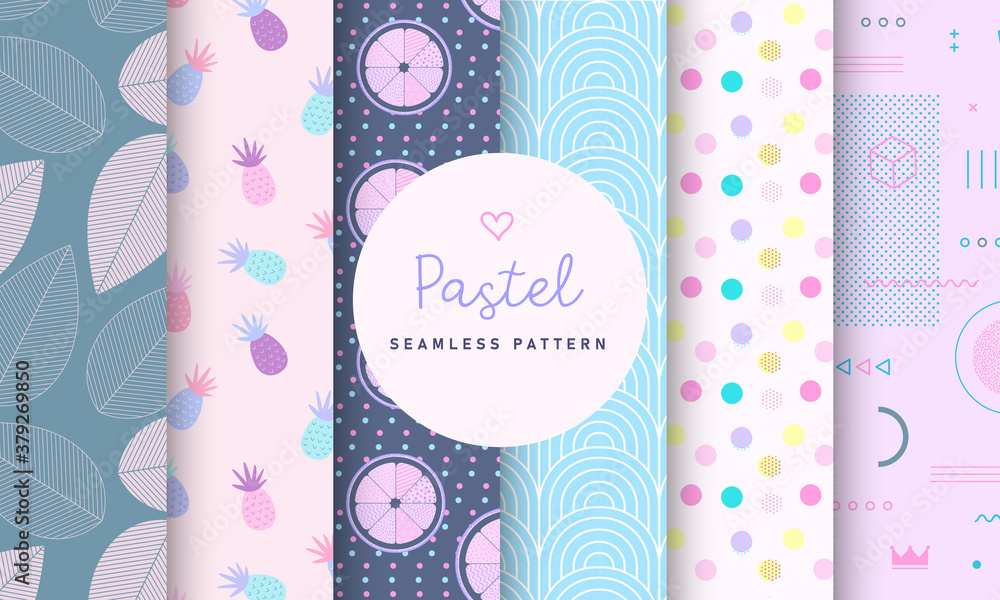 Sweet Pastel seamless pattern collection. Set of 6 colorful background ...