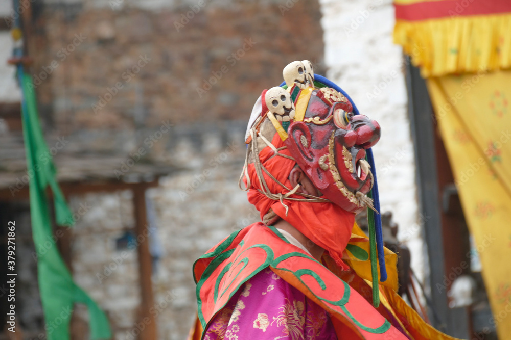 Terrifying mask of the Tsholing cham wrathful deities Stock Photo ...