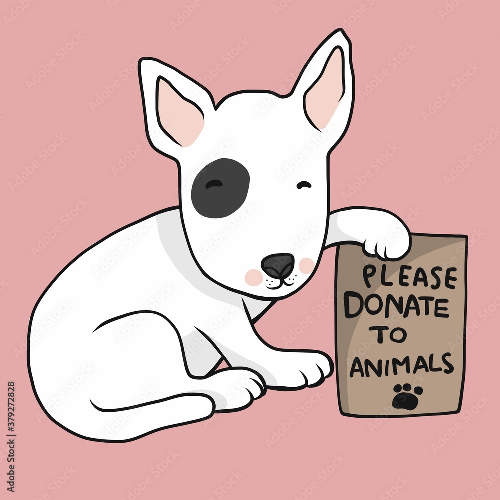 Dog with poster please donate to animals cartoon vector illustration ...