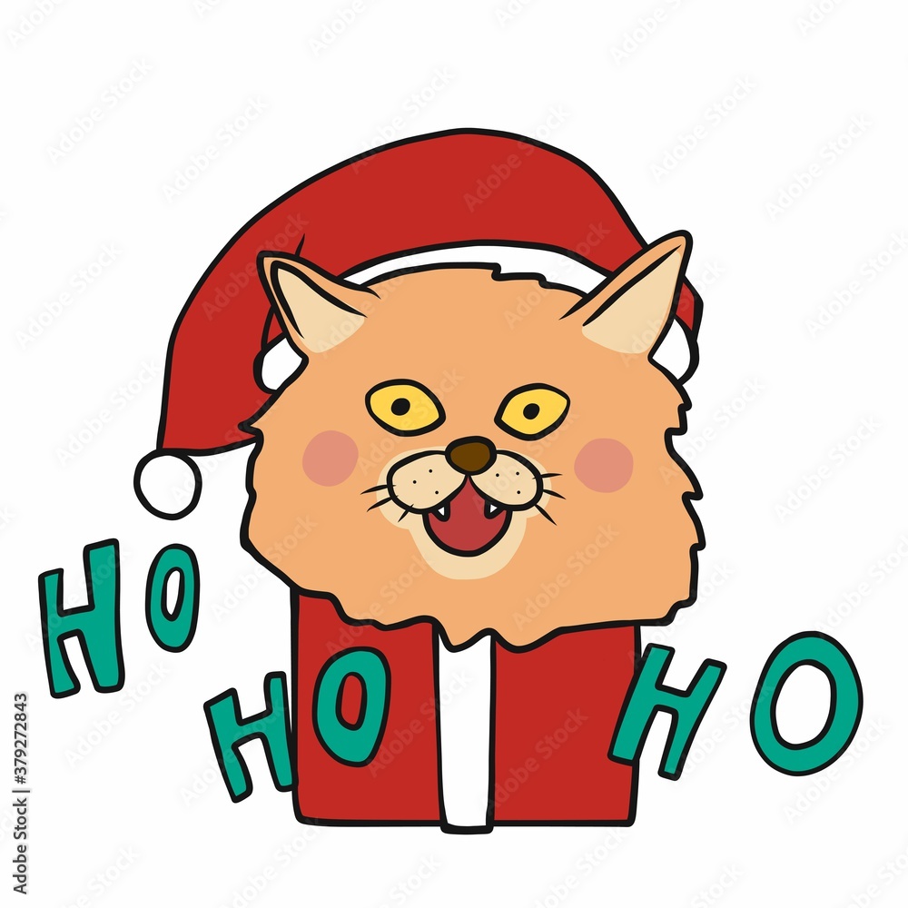 Cat Santa in Christmas gift box say ho ho ho cartoon vector ...