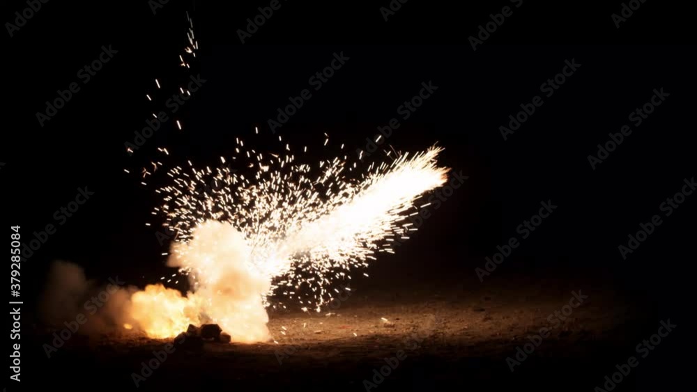 Ultra realistic explosion with thick black smoke on an isolated black ...