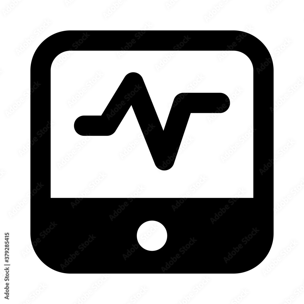 Heart health palpitation monitoring, icon of ecg monitor in solid ...