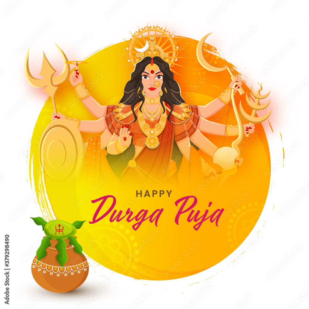 Hindu Mythological Goddess Durga Maa with Worship Kalash (Pot) and ...
