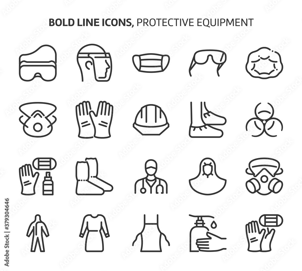 Protective equipment, bold line icons Stock Vector | Adobe Stock