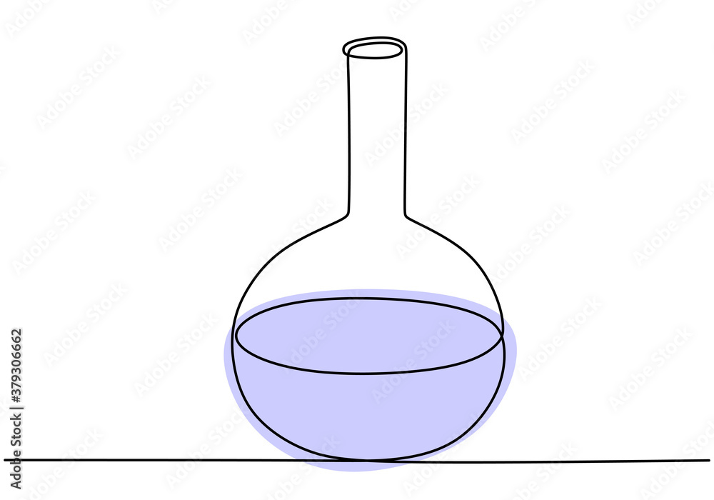 Single continuous line art chemical science flask isolated on white ...