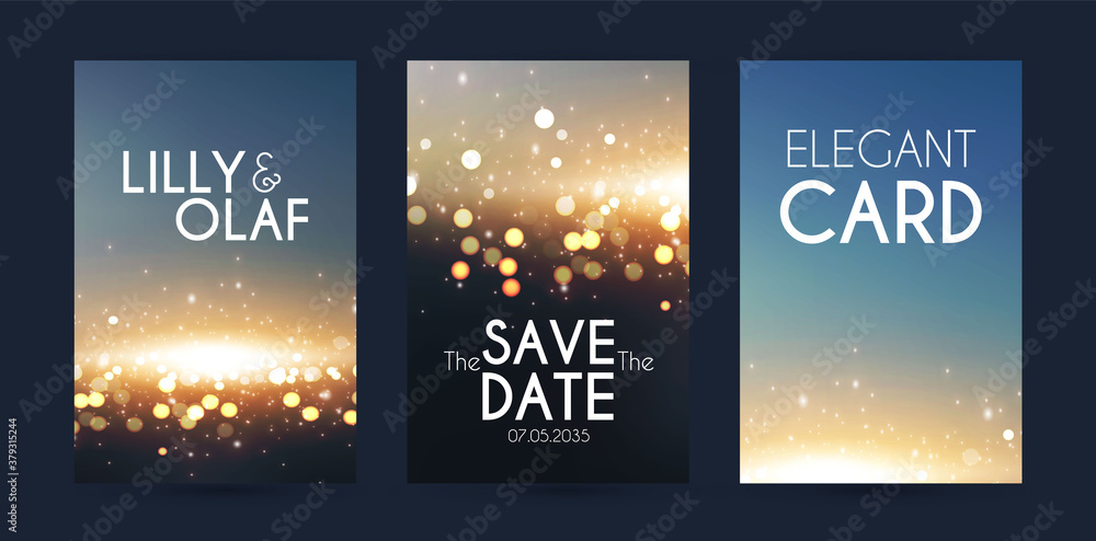 Soft bokeh with light flyer design template set. Luxury gold sky design ...