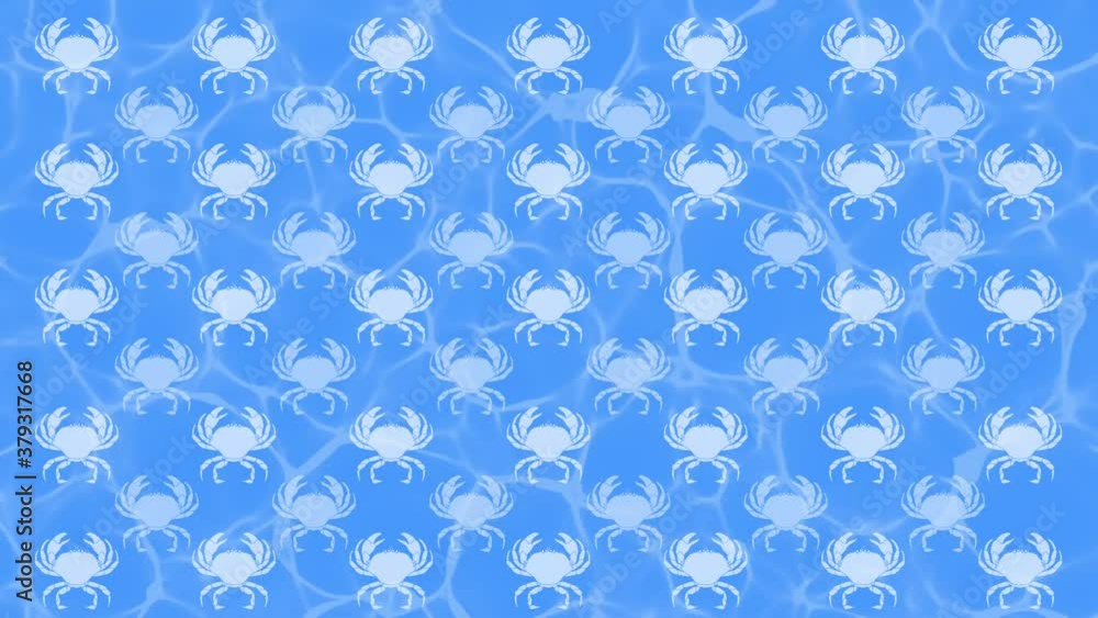 Animated blue background with moving crabs. Crabs move their claws ...