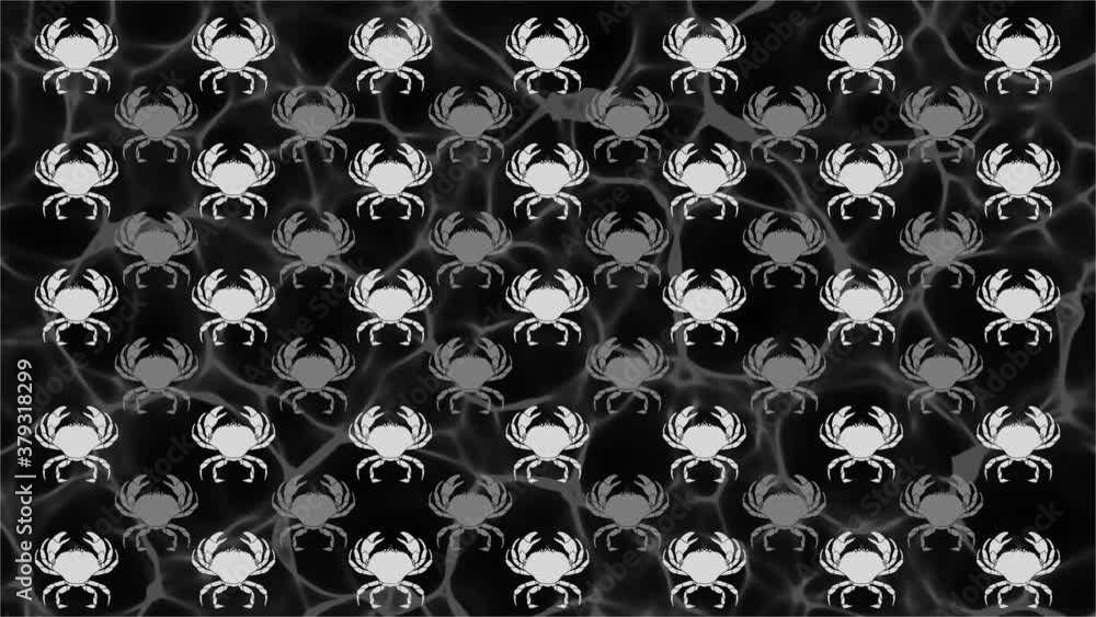 Animated black background with moving crabs. Crabs move their claws ...