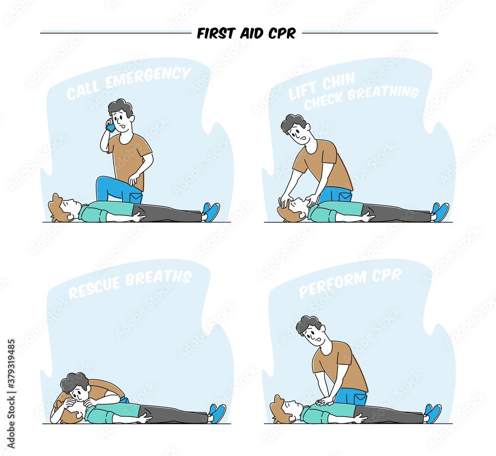 First Aid Help to Victim Lying on Floor. Emergency Call, Check ...