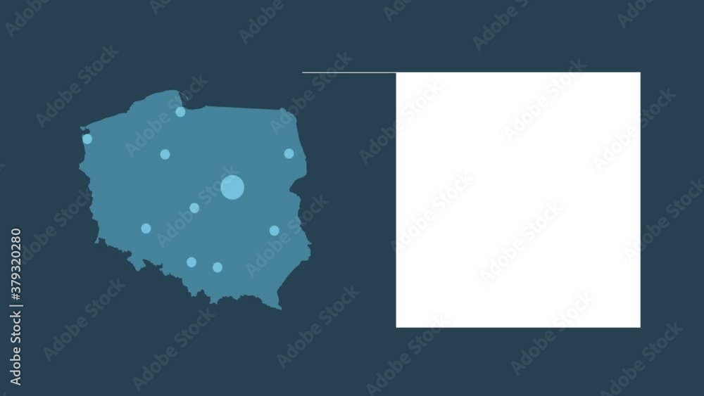 Poland map animation with map of Europe, cities and text placeholder ...