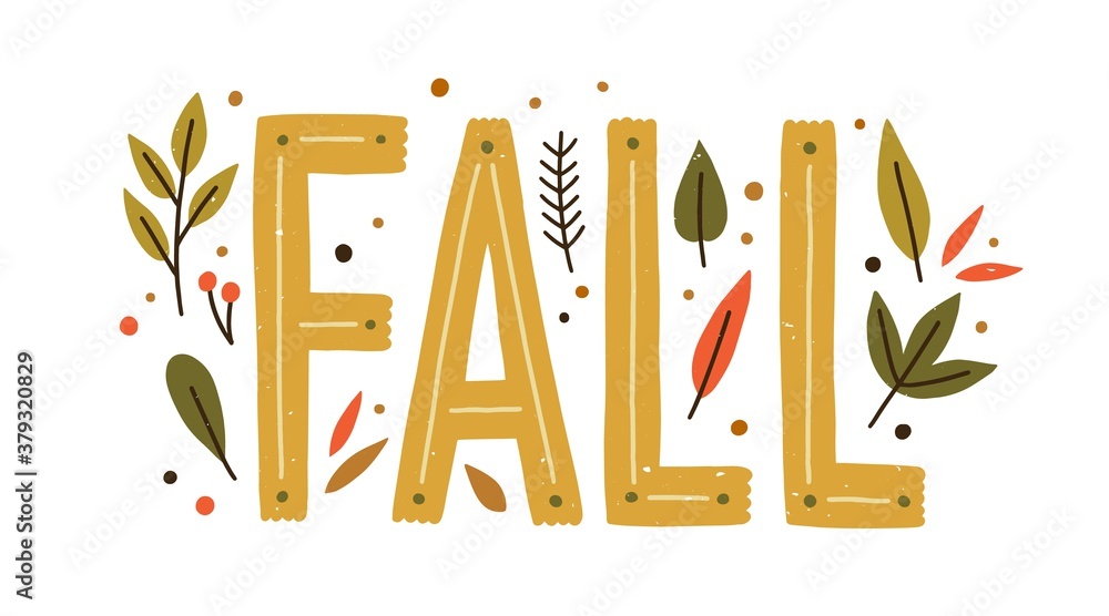 Decorative design composition with fall lettering and seasonal elements ...
