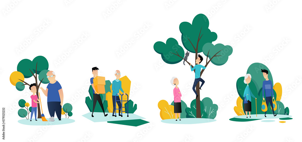 Social workers taking care about seniors peoples. Volunteer young ...