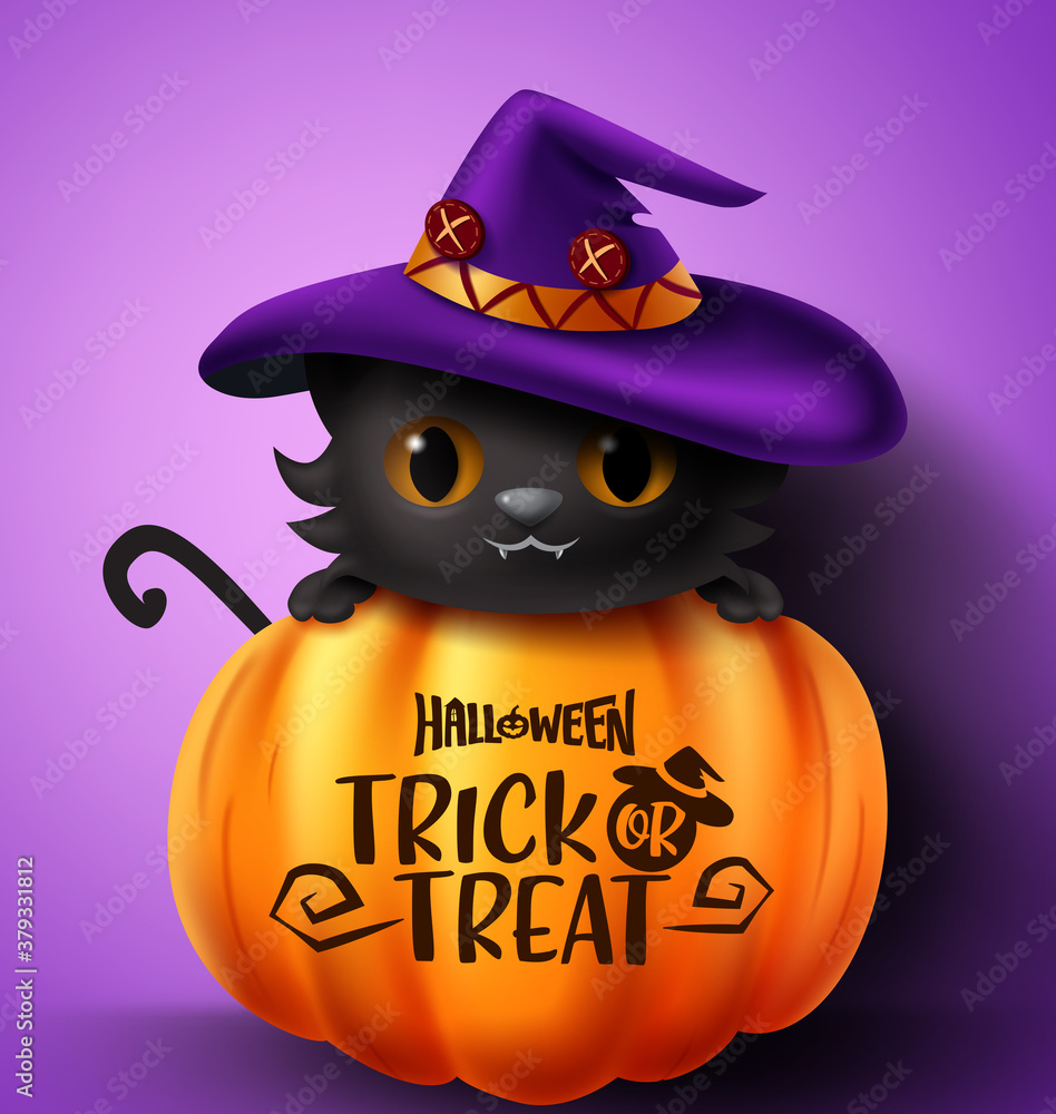 Halloween cat vector concept design. Halloween trick or treat text in ...