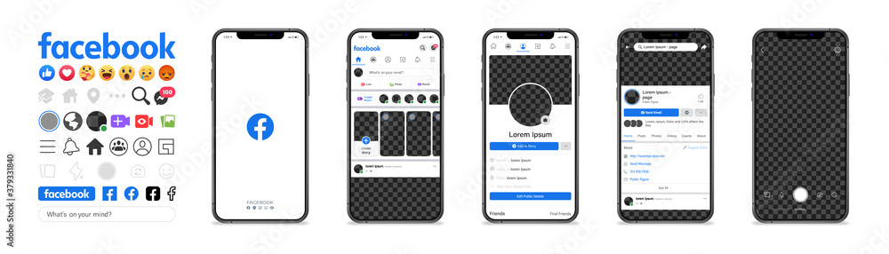 Facebook. Facebook mobile App interface template on Apple Iphone mockup ...