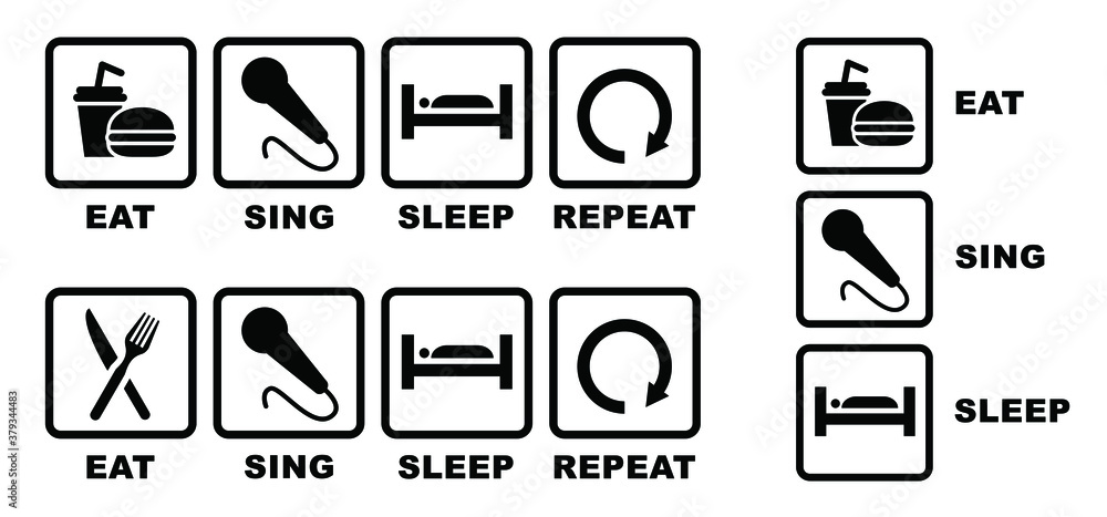 Quote Eat play sleep repeat sign or karaoke singer icons Games sleeps ...
