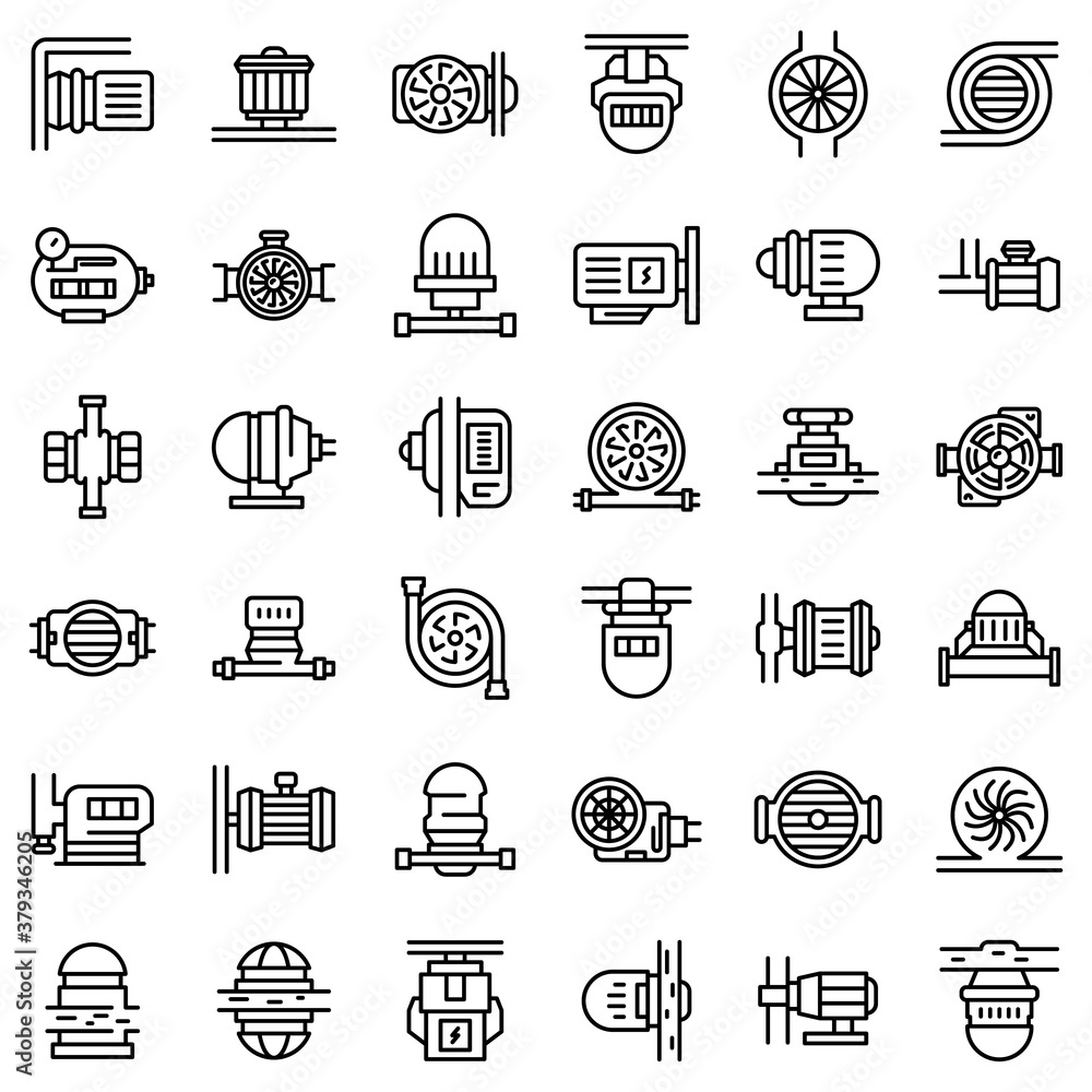 Pump icons set. Outline set of pump vector icons for web design ...