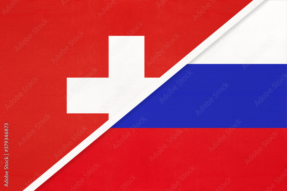 Switzerland and Russia, symbol of national flags from textile ...