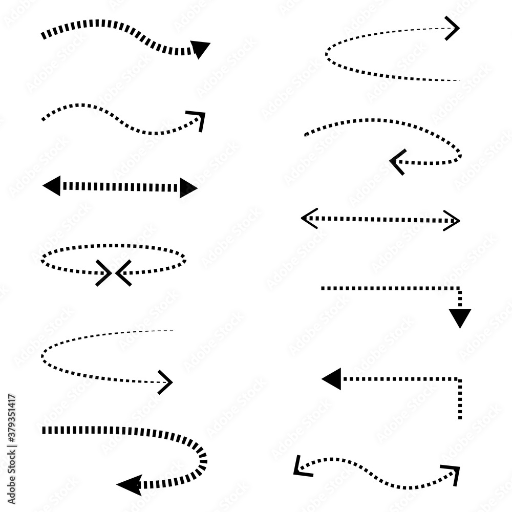 Big set dotted line arrows icon isolated on white background.Up and ...