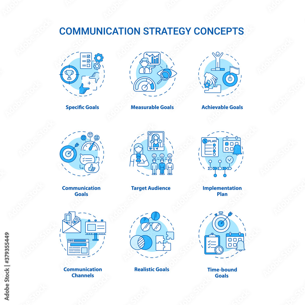 Communication strategy concept icons set. Communication channels ...