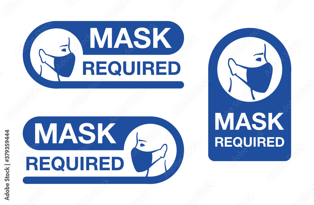 Mask required warning prevention sign - human profile silhouette with ...