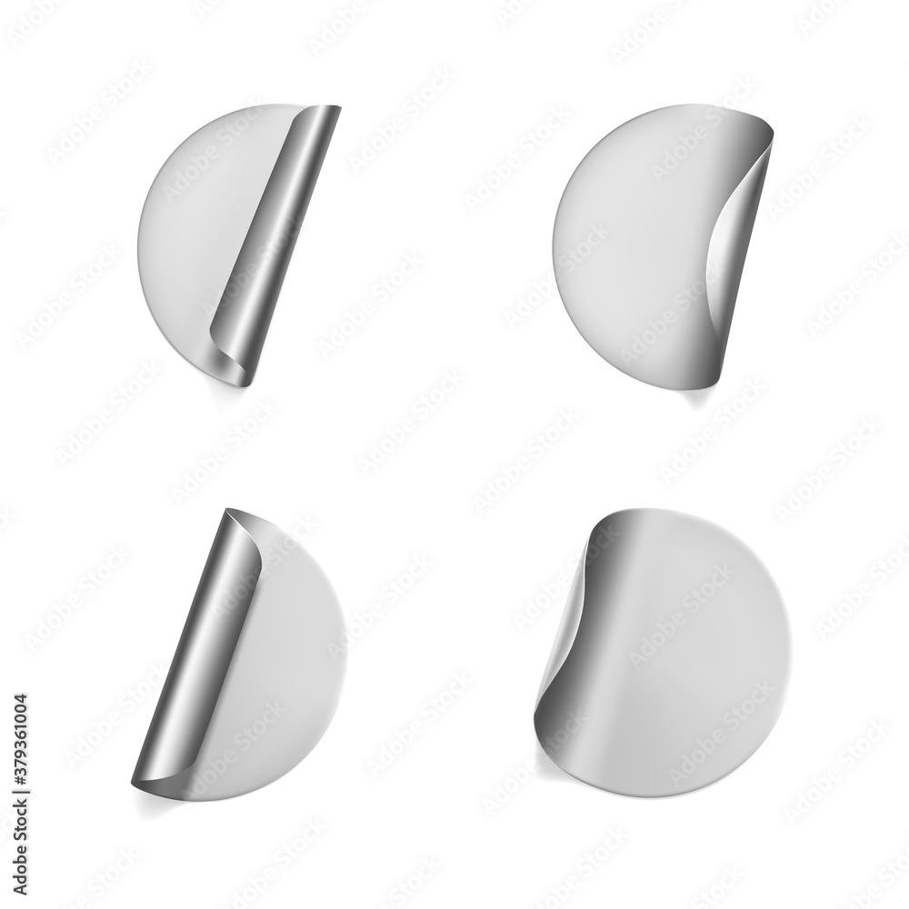 Silver round crumpled stickers with peeling corner mock up set ...