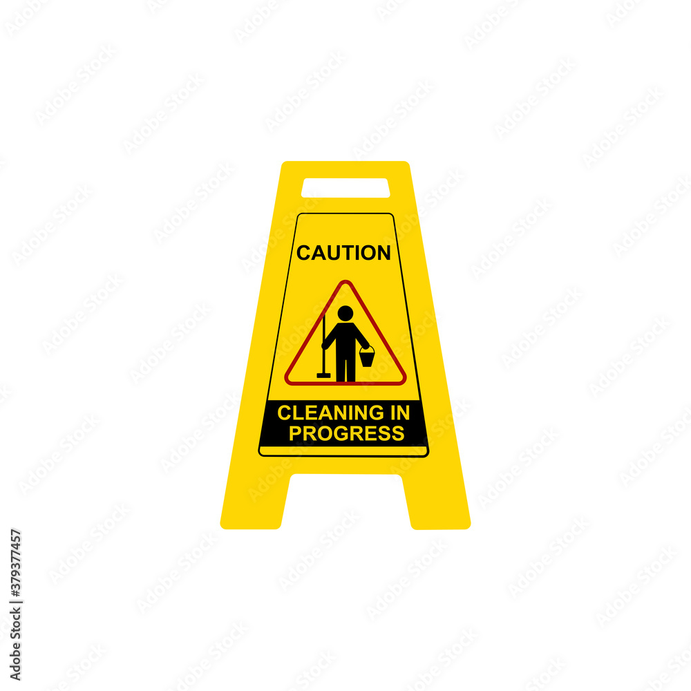 Yellow sign caution cleaning in progress sign. Danger, accident, be ...