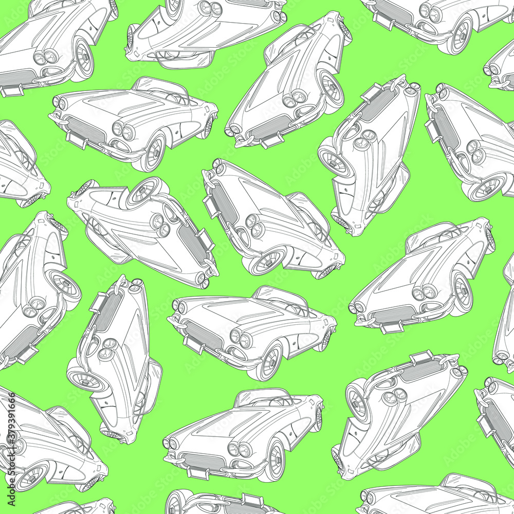 Retro vintage classic realistic car seamless pattern sketch template ...