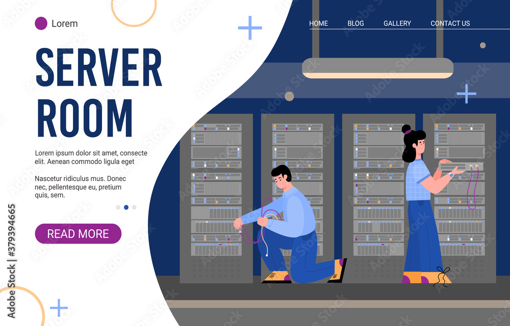 Data server room landing page for internet website on white background ...