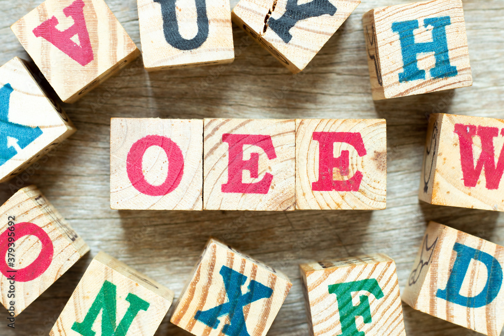 Alphabet letter block in word OEE (abbreviation of overall equipment ...
