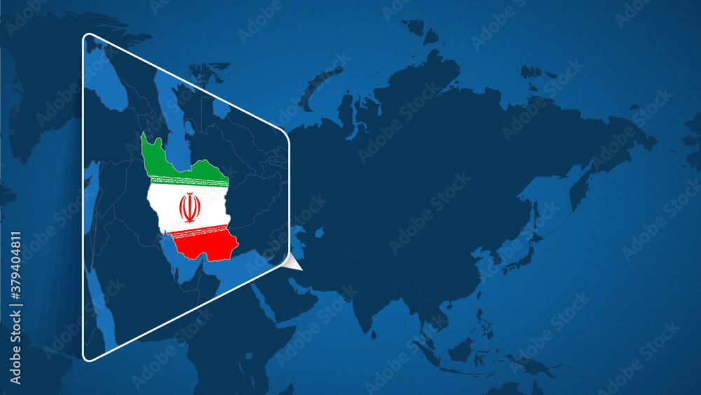 Location of Iran on the World Map with Enlarged Map of Iran with Flag ...