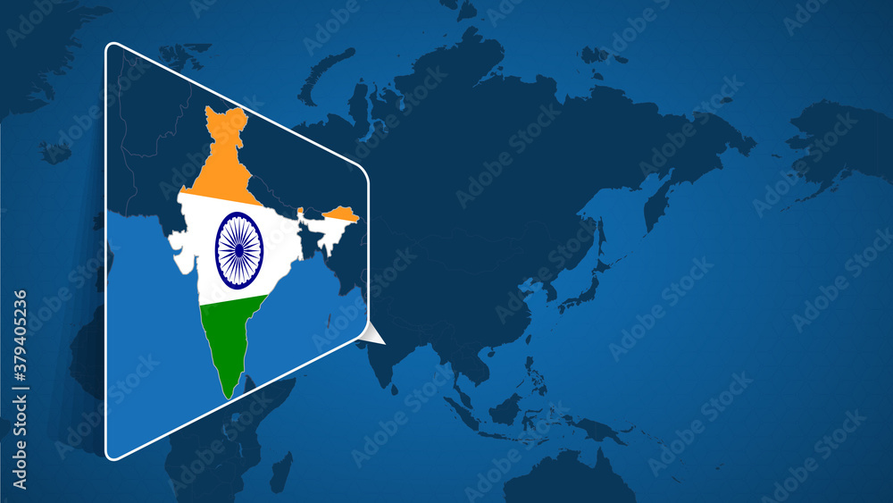 Location of India on the World Map with Enlarged Map of India with Flag ...