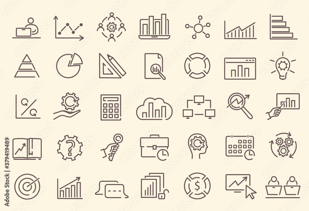 Data Analysis Statistics Analytics Minimal Thin Line Web Icon Set Collection Of Line Art