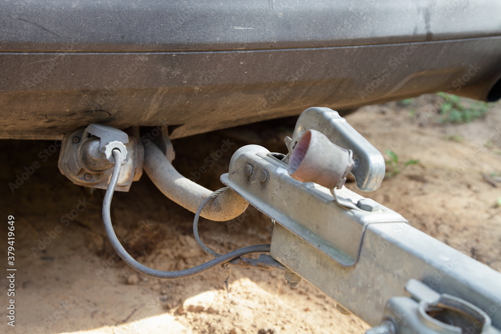 Car trailer coupling with trailer lock handle and electrical socket ...