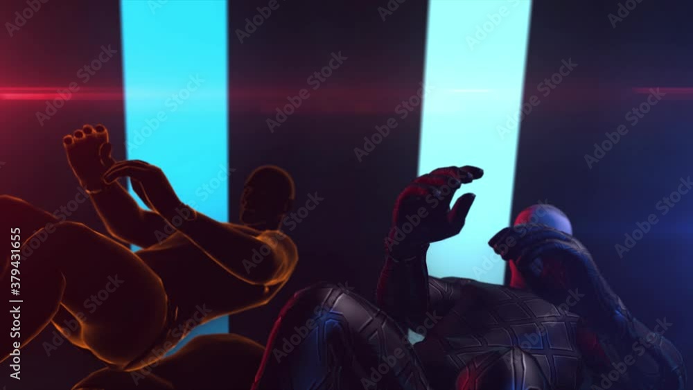 Vidéo Stock Athletic man wears futuristic suit and VR 360 glasses ...