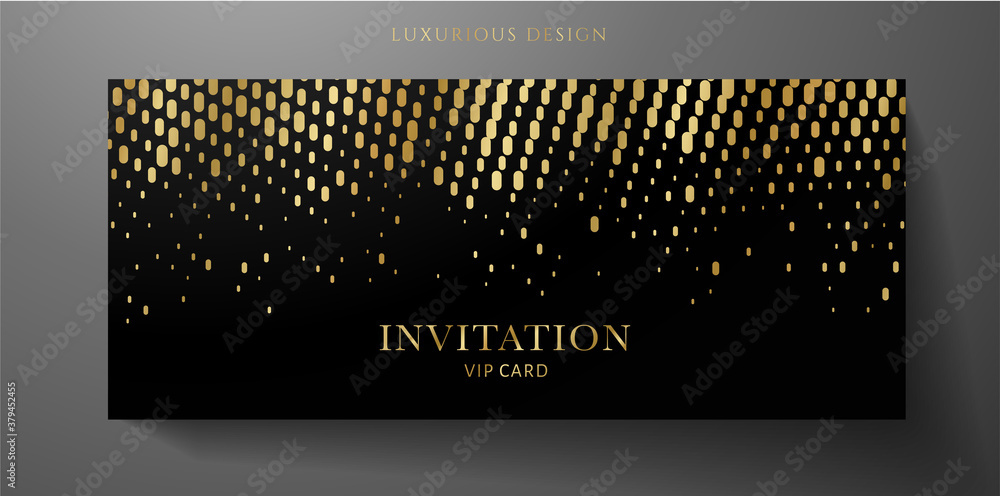 Gold and black premium VIP Invite card template. Deluxe golden pattern ...