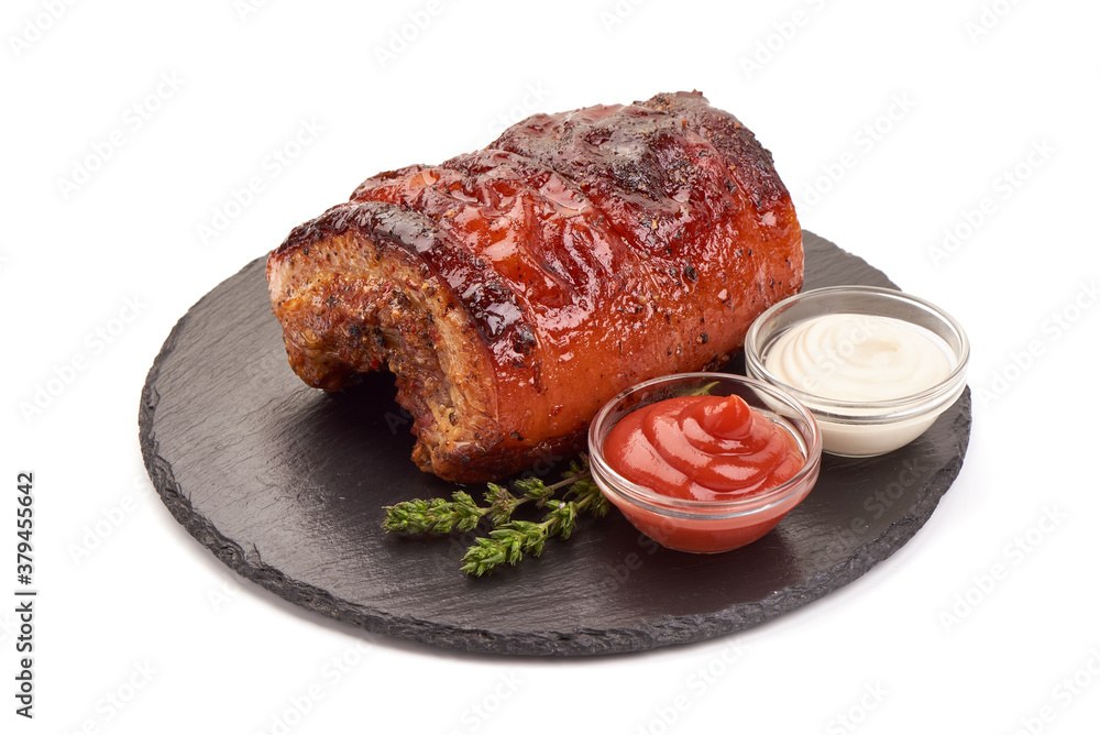 Traditional italian porchetta. Roasted pork belly roll, isolated on ...