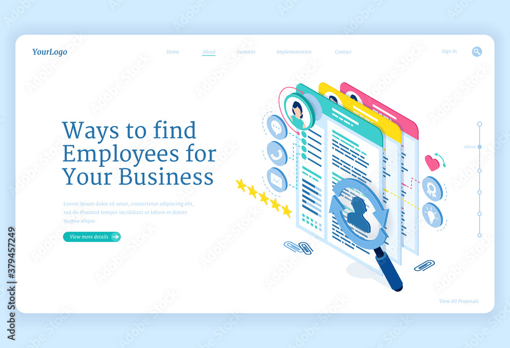 Ways to find employees to business. Concept of search and hire staff ...