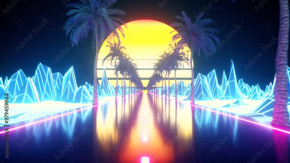 80s retro futuristic sci-fi seamless loop. Retrowave VJ videogame ...