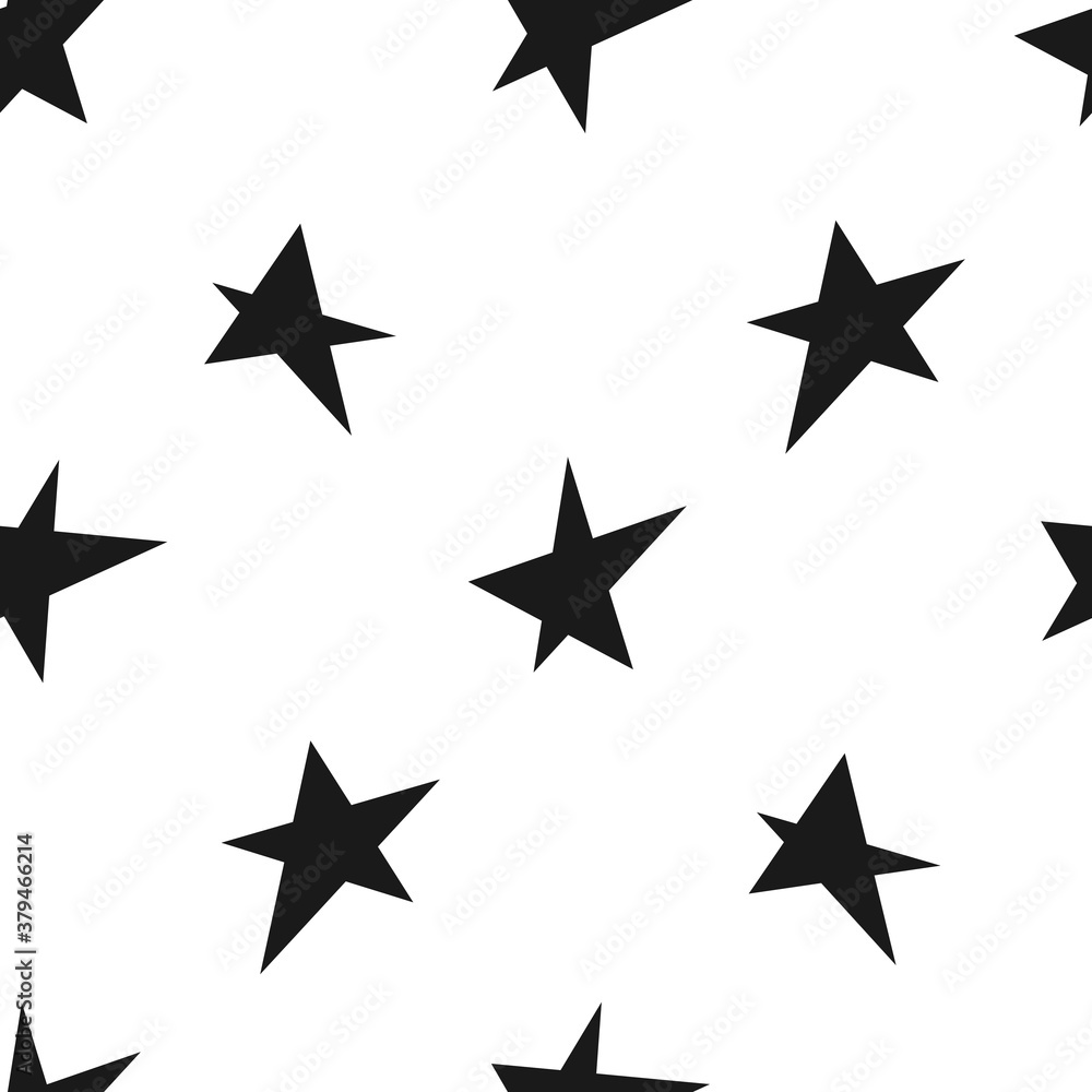 Seamless pattern with black stars on white background. Endless ...