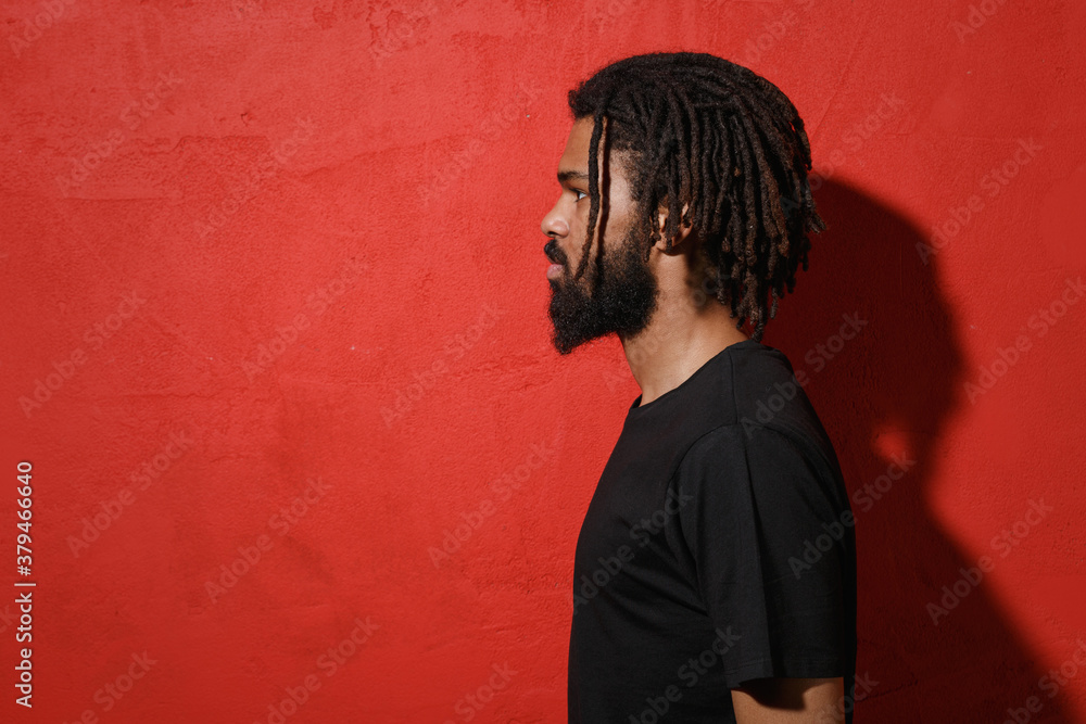 Side view of handsome attractive young african american man guy with ...