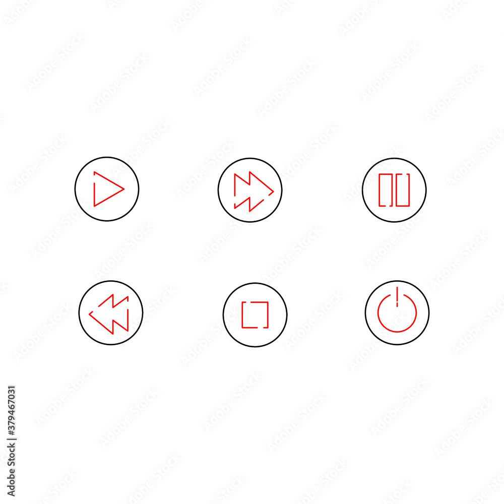 Video player icon set. Media player collection, simple black and white ...