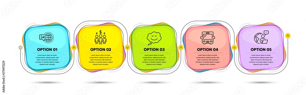 24h service, Speech bubble and Meeting line icons set. Timeline process ...