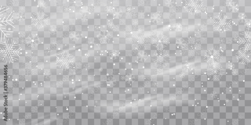 Vector heavy snowfall, snowflakes in different shapes and forms. Snow ...