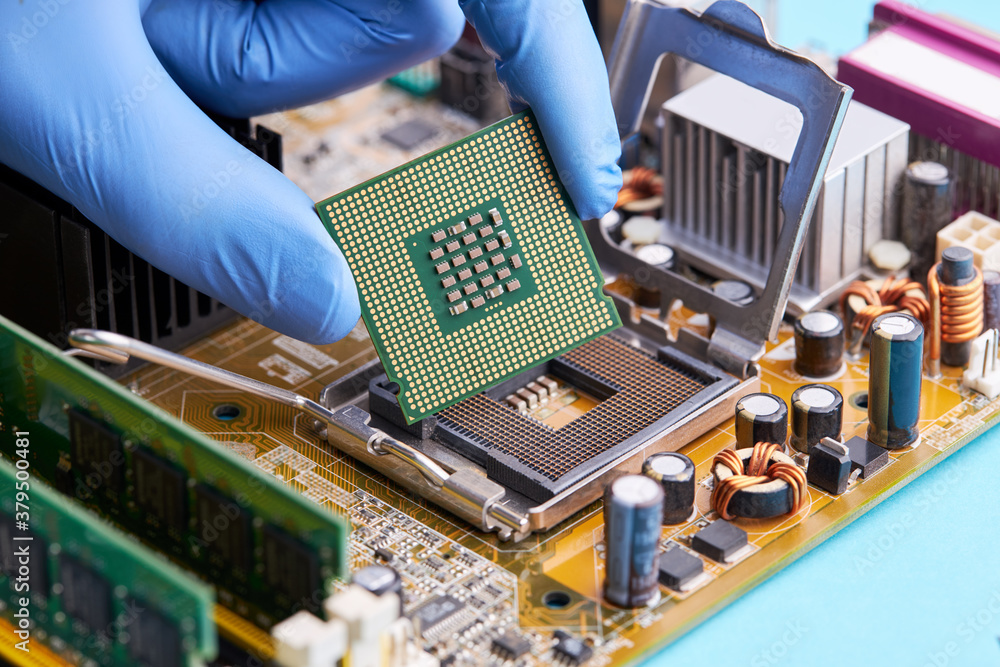 computer hardware service concept. technician repairing desktop pc or ...