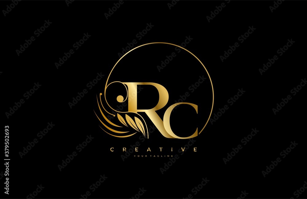 Initial RC letter luxury beauty flourishes golden monogram rounded ...