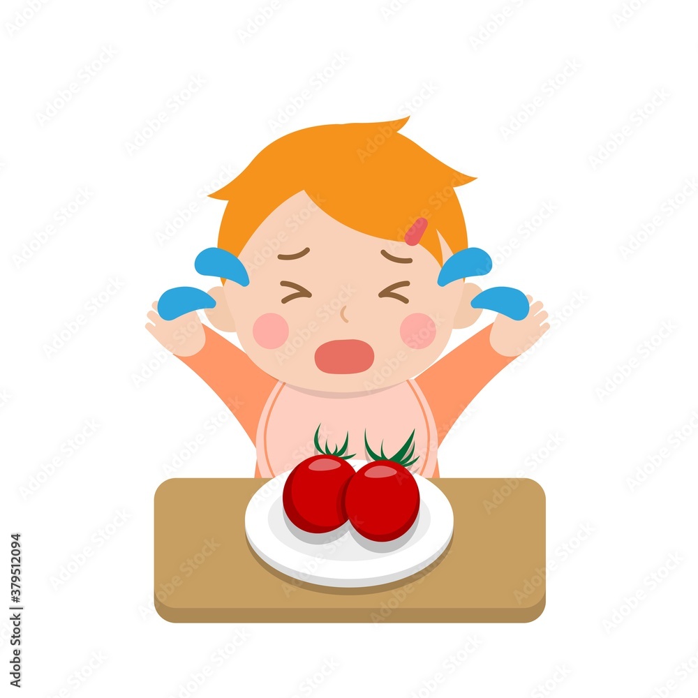 Cute baby eating vegetables, picky eaters, angry, crying, daily life ...