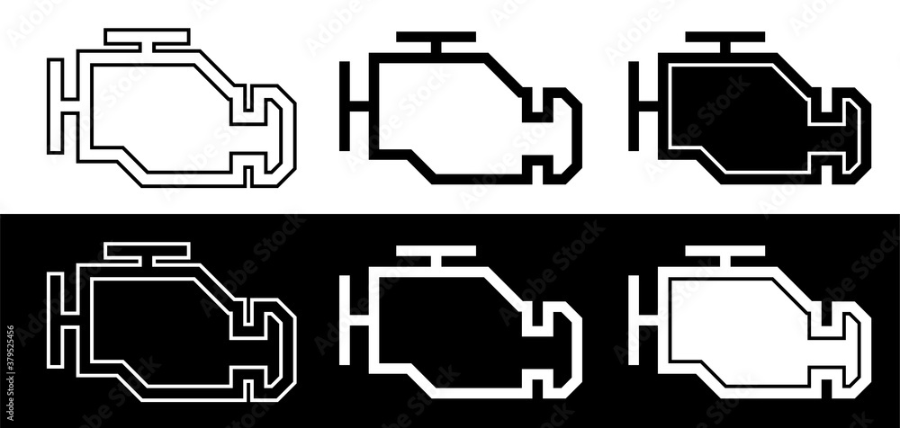 check engine glowing icon on car dashboard. Malfunction, engine ...