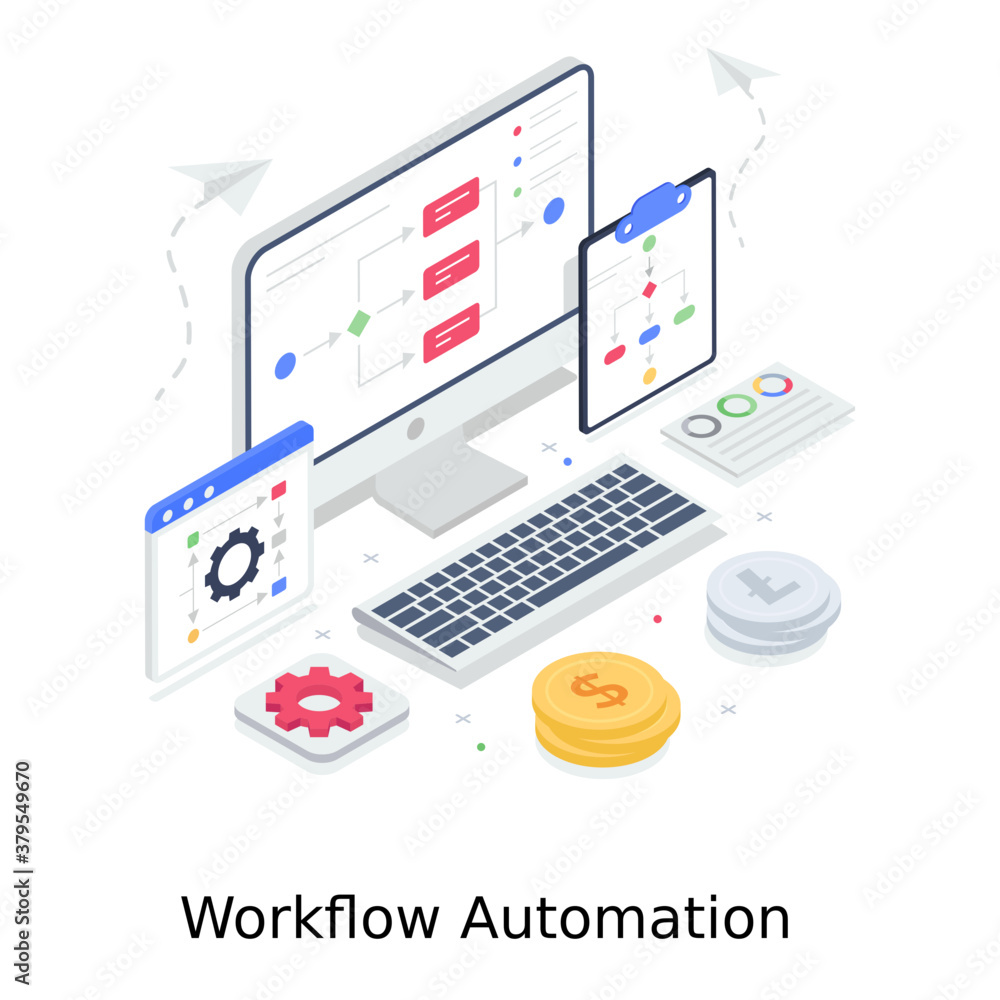 An illustration of w An illustration of workflow automation in editable ...