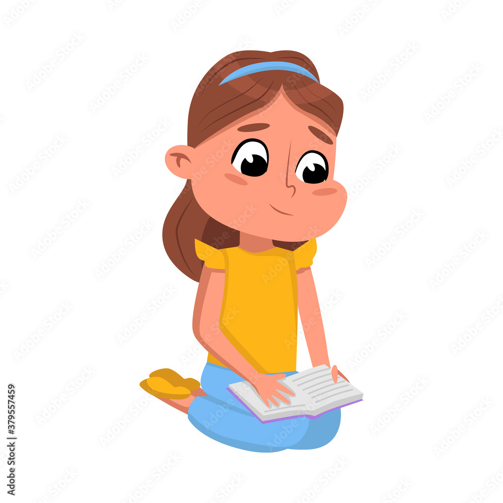 Girl Reading A Book Cartoon